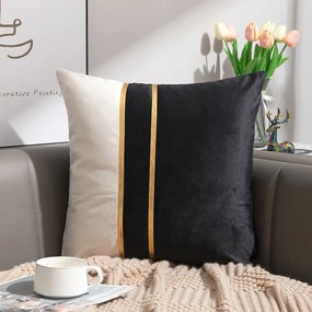 Luxusní sametový povlak na polštář se dvěma zlatými proužky Barva: Černo bílá, Velikost: 30x50 cm