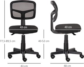 Vinsetto Ergonomická síťová kancelářská židle 360° otočná s nastavovací výškou, prodyšným bederním opěradlem a bezpodmínečnými kolečky 43x48x77,5-89,…