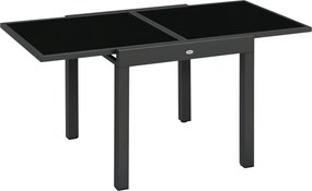 Rozkládací zahradní stůl Outsunny z hliníku s tvrzeným sklem pro 4-6 osob, nosnost 50 kg, rozměry 80-160x80x75 cm černý | Aosom