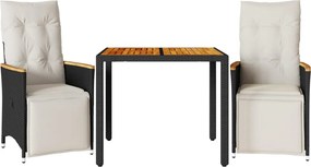 3dílný zahradní bistro set s poduškami černý polyratan 3276959