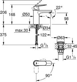 Grohe Eurosmart Cosmopolitan - Umyvadlová baterie s výpustí Push-Open