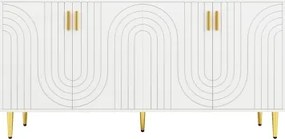 Aosom Komoda 152 cm moderní vlnitý design pro moderní kuchyni - perfektní pro vaši moderní domácnost, bílá