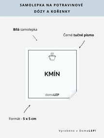 Samolepka na kořenky KMÍN bílá 5 × 5 cm tučné písmo