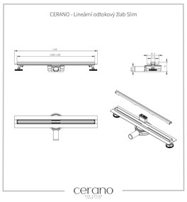 CERANO - Lineární odtokový žlab Slim, se sifonem, otočný 360° - chrom - 100 cm