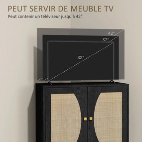 HOMCOM Buffet Skříňka s Dvojitými Dveřmi v Boho Stylu, 2 Úrovně, Ratanový Přední Panel 80 x 38 x 79 cm Černá