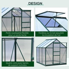 Outsunny Polykarbonátový Zahradní Skleník 3.65m² Hliníkový Zahradní Skleník 190 x 192 x 201cm UV-odolný, s Vyztuženým Základem, Okapy, Střešním Oknem…