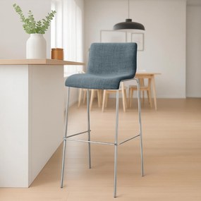 Sada 2 barových židlí Hoover látka čtyřnohá konstrukce chromovaná konstrukce – modrá