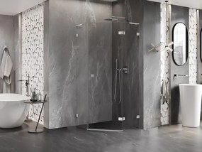 Mexen Lunar, L sklopný pětiúhelníkový sprchový kout pravý 90 x 90 cm, 8mm čiré sklo, chromový profil, 831L-090P-090L-01-00-P