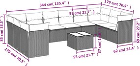 11dílná zahradní sedací souprava s poduškami černá polyratan 3250044