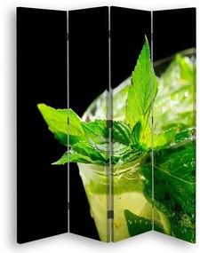 Ozdobný paraván Nápoj Mojito - 145x170 cm, čtyřdílný, obustranný paraván 360°