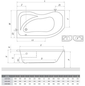 Roth ACTIVA 150 symetrická rohová vana 150 x 90 cm 8400000 pravá akrylátová