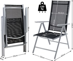 Zahradní židle MARBELLA, sada 2 ks, skládací, stříbrná/černá Casaria