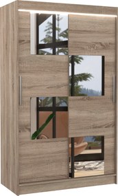 ADRK Furniture Posuvná skříň se zrcadlem a LED osvětlením LUGANO 120 SW-LUG-T-120+L-V029