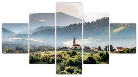 Obraz - vesnička v mlze (125x70 cm)