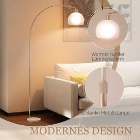 HOMCOM Stojací lampa, ohnutá hlava, nožní spínač, mramorový podstavec, plastový stínidlo, bílá