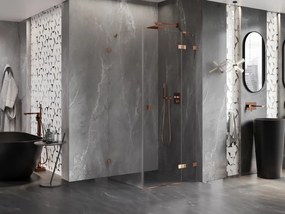 Mexen Lunar, výklopný sprchový kout pravý 90 x 90 cm, 8mm čiré sklo, profil růžové zlato, 834-090-090-60-00-P