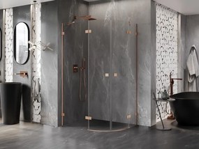 Mexen Lunar, půlkruhový sprchový kout naklápěcí doleva 90 x 70 cm, 8mm čiré sklo, profil měděná matná, 833-090L-070P-65-00