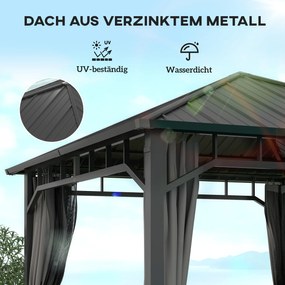 Zahradní altán 3×3 m s pevnou střechou, kovový pavillon, bočnice, moskytiéra, zimní odolnost, tmavě šedý