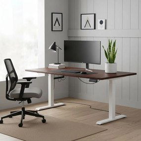 Výškově nastavitelný stůl OfficeTech D, 180 x 80 cm, bílá podnož, wenge