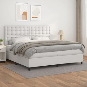 Box spring postel s matrací bílá 200x200 cm umělá kůže 3142864
