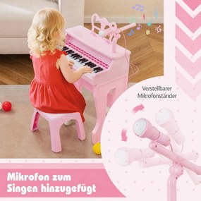 Costway Dětská klávesnice 37-Keys Dětské elektronické piano se stoličkou růžové