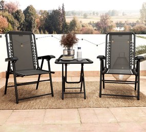 Outsunny Bistro set 3dílný ocelový zahradní nábytek odolný proti povětrnostním vlivům se skládacím bistro stolem držák na pohár zahradní židle černá