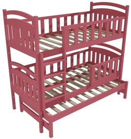 Vomaks Patrová postel s výsuvnou přistýlkou PPV 014 se zábranou Rozměr: 90 x 200 cm, Barva: barva růžová, Prostor mezi lůžky: 80 cm