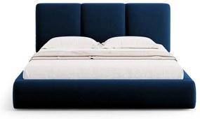 Tmavě modrá sametová čalouněná dvoulůžková postel s úložným prostorem s roštem 140x200 cm Brody – Mazzini Beds