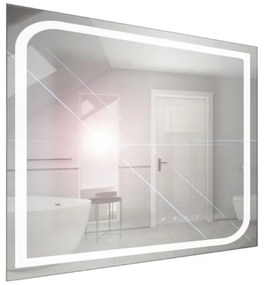 BPS-koupelny Zrcadlo závěsné s pískovaným motivem a LED osvětlením Nikoletta LED 6 Typ: dotykový vypínač a digitální display s hodinami, Rozměry (cm): 60x65 - (Nikoletta LED 6/60 TS-MW)
