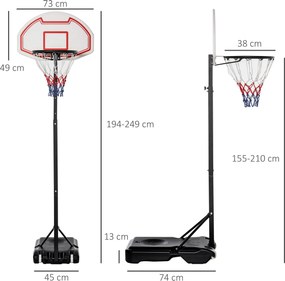 HOMCOM Basketbalový systém pro děti s nastavitelnou výškou 194-249 cm na kolečkách, plnitelný vodou, z PE a oceli v černé barvě pro zahradu a hřiště …