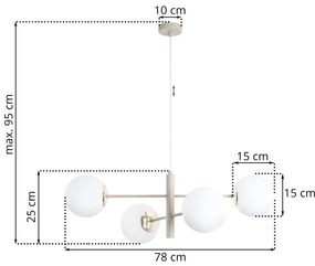 Závěsné svítidlo Florence, 4x bílé skleněné stínítko, be/g