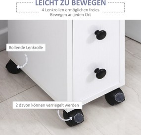 Kleankin koupelnová skříňka na kolečkách – pomocná koupelnová skříňka s otevřenou policí, dveřmi a zásuvkou pro malé prostory 18x30x68,5 cm Bílá