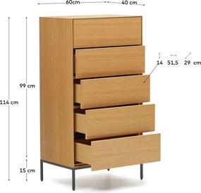 Vysoká komoda v dekoru dubu v přírodní barvě 60x114 cm Vedrana – Kave Home