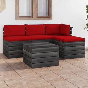vidaXL 5dílná zahradní sedací souprava z palet + podušky borové dřevo [3061793] Barva: Červená
