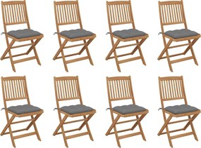 vidaXL Skládací zahradní židle s poduškami 8 ks masivní akácie [3075129] Barva: Šedá