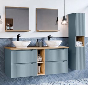 Modrý koupelnový nábytek: umyvadlová skříňka 120 cm s deskou a vysoký sloupek Nova Denim (set-nod b nat casella 120cm s hc)