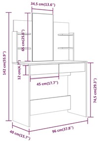 vidaXL Toaletní stolek sada bílý s vysokým leskem 96 x 40 x 142 cm