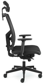 ALBA kancelářská židle GAME Šéf VIP, černá, Mechanika: T-Synchro s posuvem sedáku, Hlavová opěrka: Ano, Bederní opěrka: Ano, Područky: P44 PU, Kříž: Plastový černý. Židle je v plné výbavě.