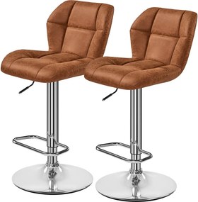 Sada 2 ks – Barová židle Yaheetech – retro hnědá, 44 cm (šířka) × 50,5 cm (hloubka) × 89 cm - 111 cm (výška), polyuretan (257074531287)