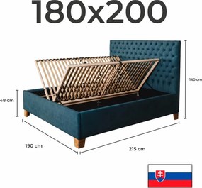Postel čalouněná CASTEL + lamelový rošt + matrace EMI