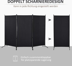 HOMCOM 3-panelový paraván 2,53m x 0,5m x 1,82m s bočním slunečníkem, větrným štítem na stojanu z kovu a polyesteru s vysokou hustotou - Černý