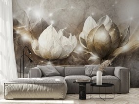Fototapeta Abstraktní kompozice - zářivé květiny na béžovém pozadí