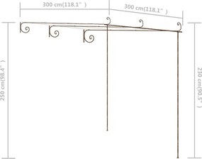 Zahradní pergola hnědá s patinou 3 x 3 x 2,5 m železná 313997