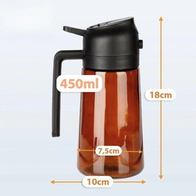 VILDE Skleněný rozprašovač a dávkovač na olej 2v1 450ml - hnědé sklo
