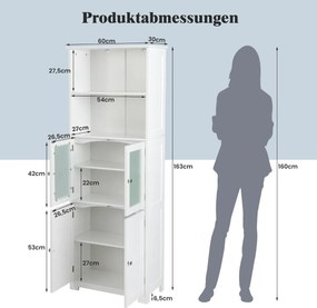 Costway 163 cm vysoká koupelnová skříňka volně stojící úložná – 60 × 30 × 163 cm