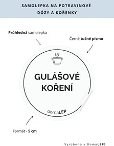 Samolepka na kořenky GULÁŠOVÉ KOŘENÍ průhledná 5 cm tučné písmo