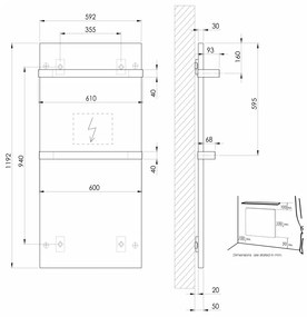 Sapho ENIS koupelnový sálavý topný panel 600W, 590x1200 mm, držáky ručníků, IP44, černá mat RH600B-2