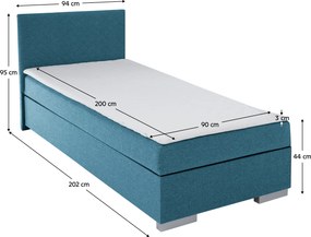 Boxspringová postel, jednolůžko, azúrová, 90x200, univerzální, ADARA
