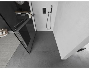Mexen Kioto+ L, sprchová zástěna Walk-In s poličkou a věšákem 110 x 200 cm, 8mm čiré sklo černý vzor, ​​grafitový profil, 800-110-123-66-70