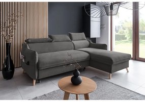 Tmavě šedá sametová rozkládací rohová pohovka (pravý roh) Sweet Harmony – Miuform